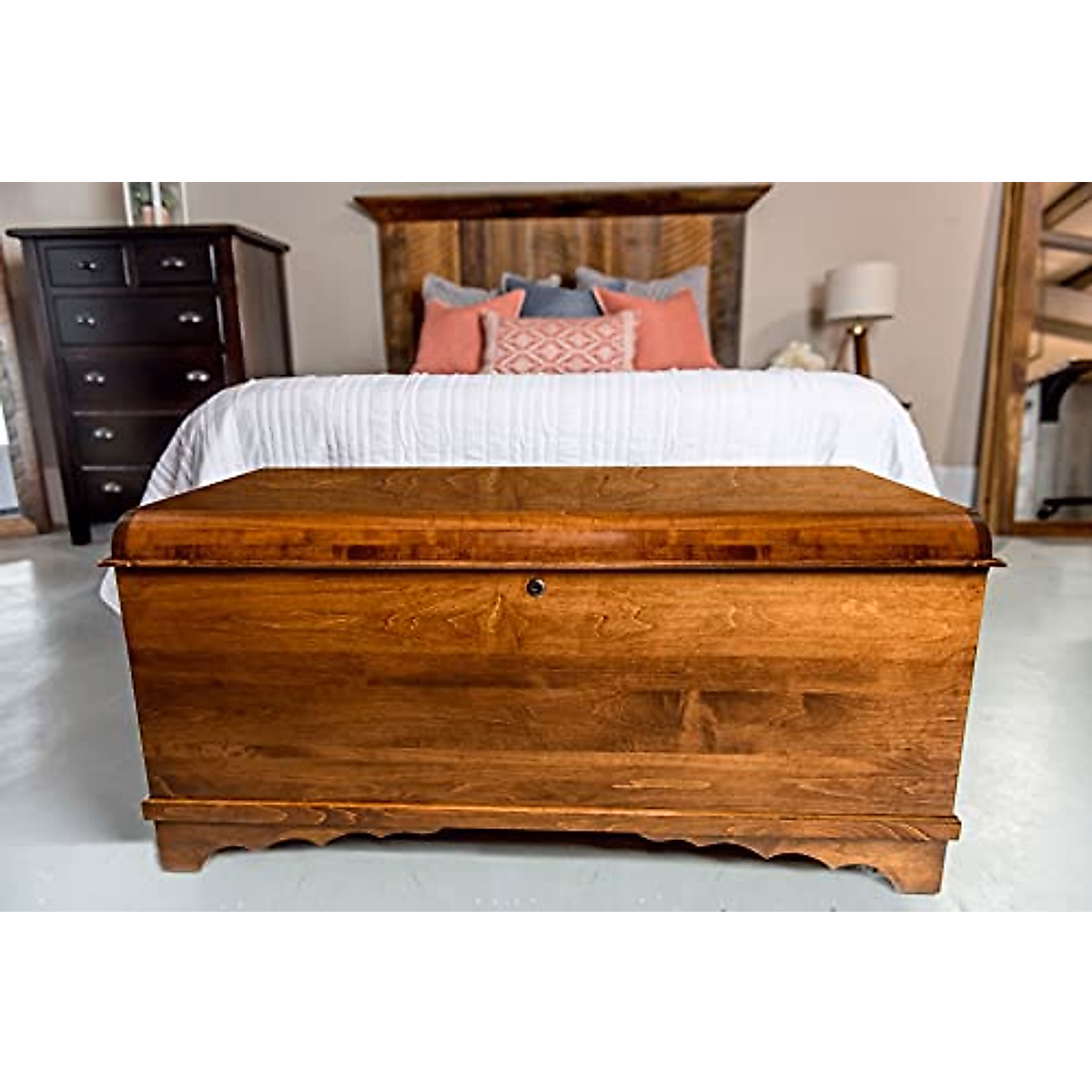 46" Cedar Hope Chest with Waterfall Top – Amish Cedar Chest w/ Anti-Slam Hinges – Hope Chest with lock – Blanket Chest - Cedar Chests and Trunks for Blankets (Brown Maple Wood, Asbury Stain)