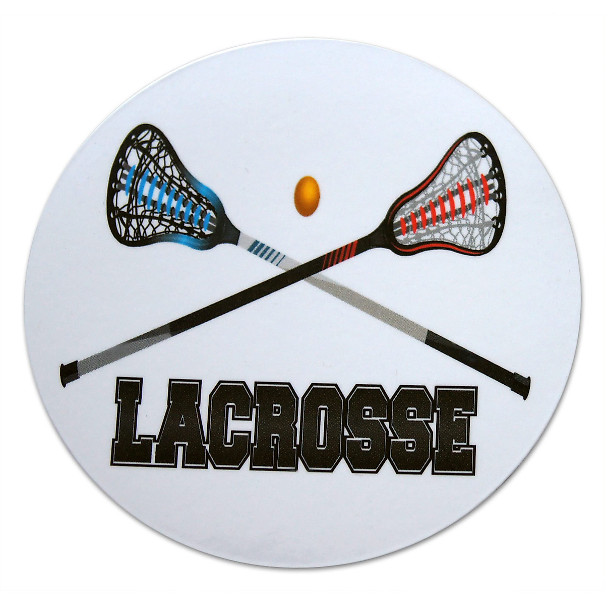 Novel Merk Lacrosse Refrigerator Magnets, Circle with Ball, Crosse Sticks, & Text for Gifts, Decor, Party Favors, & Prizes (10), Black White Red Blue, (jsfdj334)