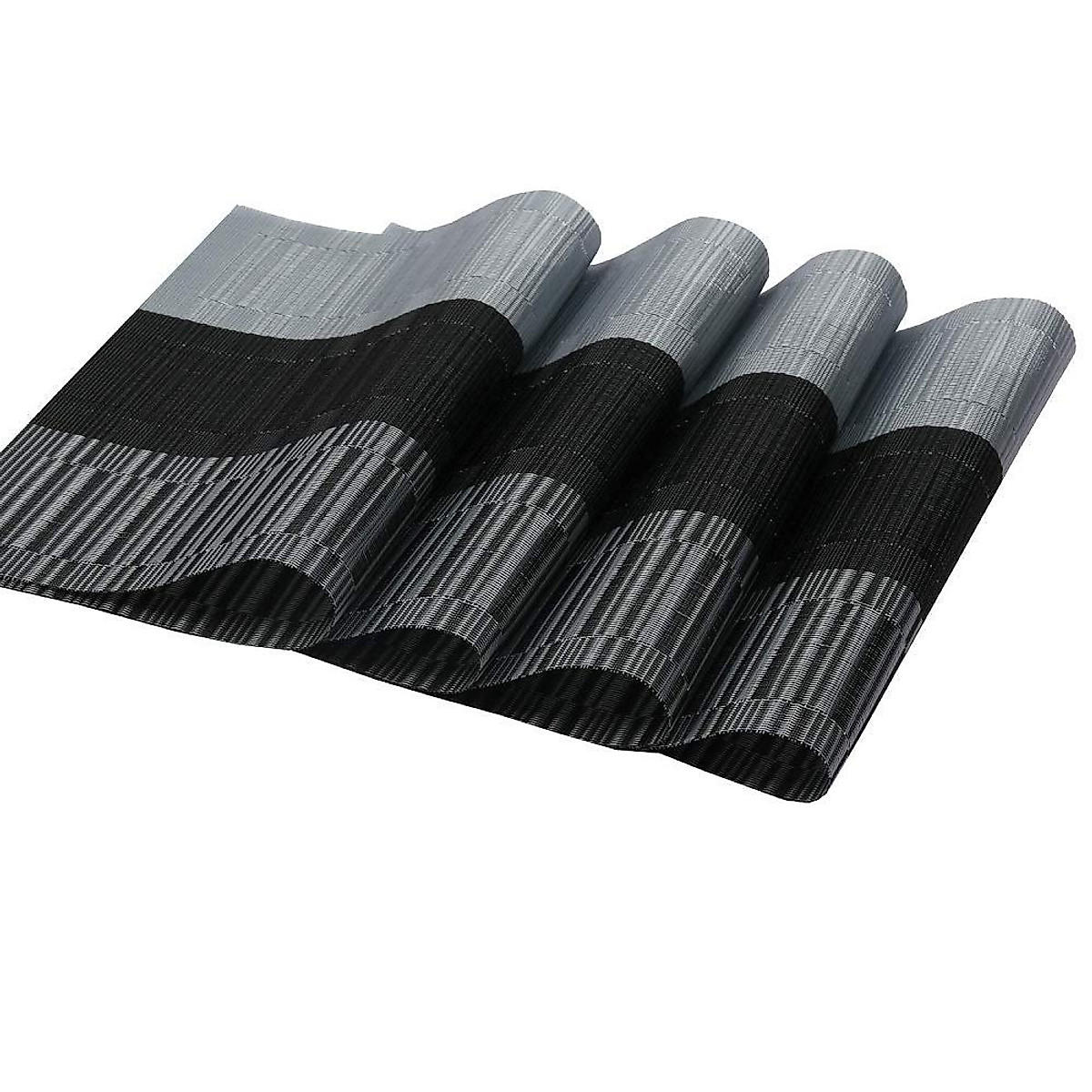 V-Shine Placemats for Dining Table Set of 4 Washable Woven Placemat Non-Slip Kitchen Waterproof Table Place Mats - Grey&Black