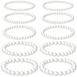 Kajaia 10 Pcs Faux Pearl Bracelets for Women Pearl Bracelets for Bridesmaid Stretch Beaded Bracelets for Wedding Bridal Party (Mixed Size)