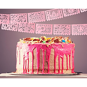 Papel Picado Banner Plastic (Light Pink) Mexican banners for fiesta party, Fiestas flags for Bridal, Weddings, Baby Showers, Birthdays Pastel Pink 3 Pack