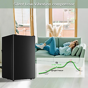 Maine Mini Upright freezer, 3.6 Cubic Feet, Single Door Compact Freezer with Reversible Stainless Steel Door, 3-Speed Temperature Adjustment Small freezer for Home/Dorms