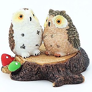 HRRIVE Mini Owls Bird Miniature Figurine with Tree Stump/Fairy Garden Pot Decoration for Micro Landscape Plant Pot, Bonsai Craft Décor