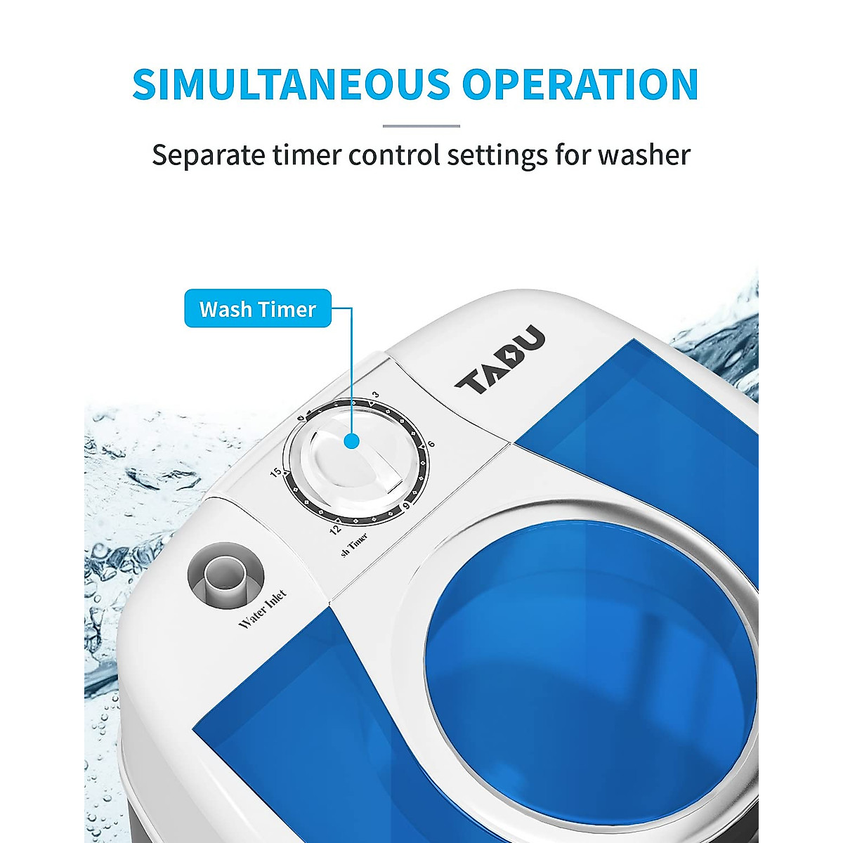 TABU Mini Portable Washing Machine, Small Washer no dryer, 7.7lbs Small Semi-Automatic Compact Washer, Timer Control Single Semi-Clear Tub1