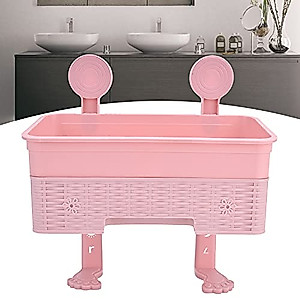 Double‑Layer Bathroom Shelf,Shower Caddy Basket Shelf Set,Toilet Tissue Box Punch Free Kitchen Bathroom Storage Rack,Wall Mounted Holder for Bathroom Shower Kitchen(Pink)