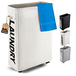 Amazing Life Laundry Basket with Wheels - 45L Laundry Hamper with Lid Slim Collapsible Laundry Baskets Dirty Clothes Hamper with Removable Wash Bag (Beige)