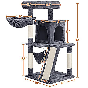 Yaheetech Cat Tree Cat Tower, 40-Inch Cat Condo with Oversized Soft Platform, Scratching Board, Basket and Hammock, Cat Furniture for Kittens Cats Pets, Dark Gray