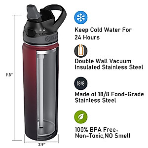 ICEWATER-24 oz, Insulated Water Bottle With Straw and Carry Handle, Leakproof Lockable Lid with Soft Silicone Spout, One-hand Operation, Double Walled Vacuum Stainless Steel (24 oz, Dark Rainbow)