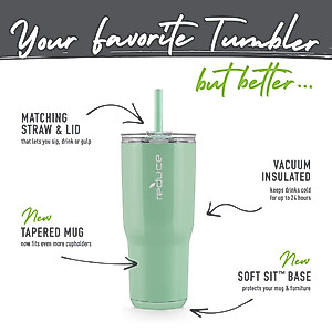 REDUCE Cold1 24 oz Tumbler with Lid and Straw - Dual-Wall Vacuum Insulated Stainless Steel Tumbler - Keeps Drinks Cold up to 24 Hours - Inner Ounce Markings to Track Hydration - OG Matcha