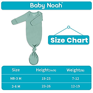 Newborn Baby Knotted Gown, Super Soft Silky Infant Long Sleeve Sleeper with Tie Bottom, Baby Girl and Boy Sleep Gown with Mittens, Bow, and Hat Set Grey Green