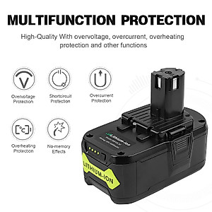 ARyee 5.0Ah 18V P108 Replacement Battery for Ryobi One+ Cordless Tool Lithium P102 P103 P105 P107 P108 P109 P122 P100 RB18L50 RB18L25 RB18L15 RB18L40 (2)