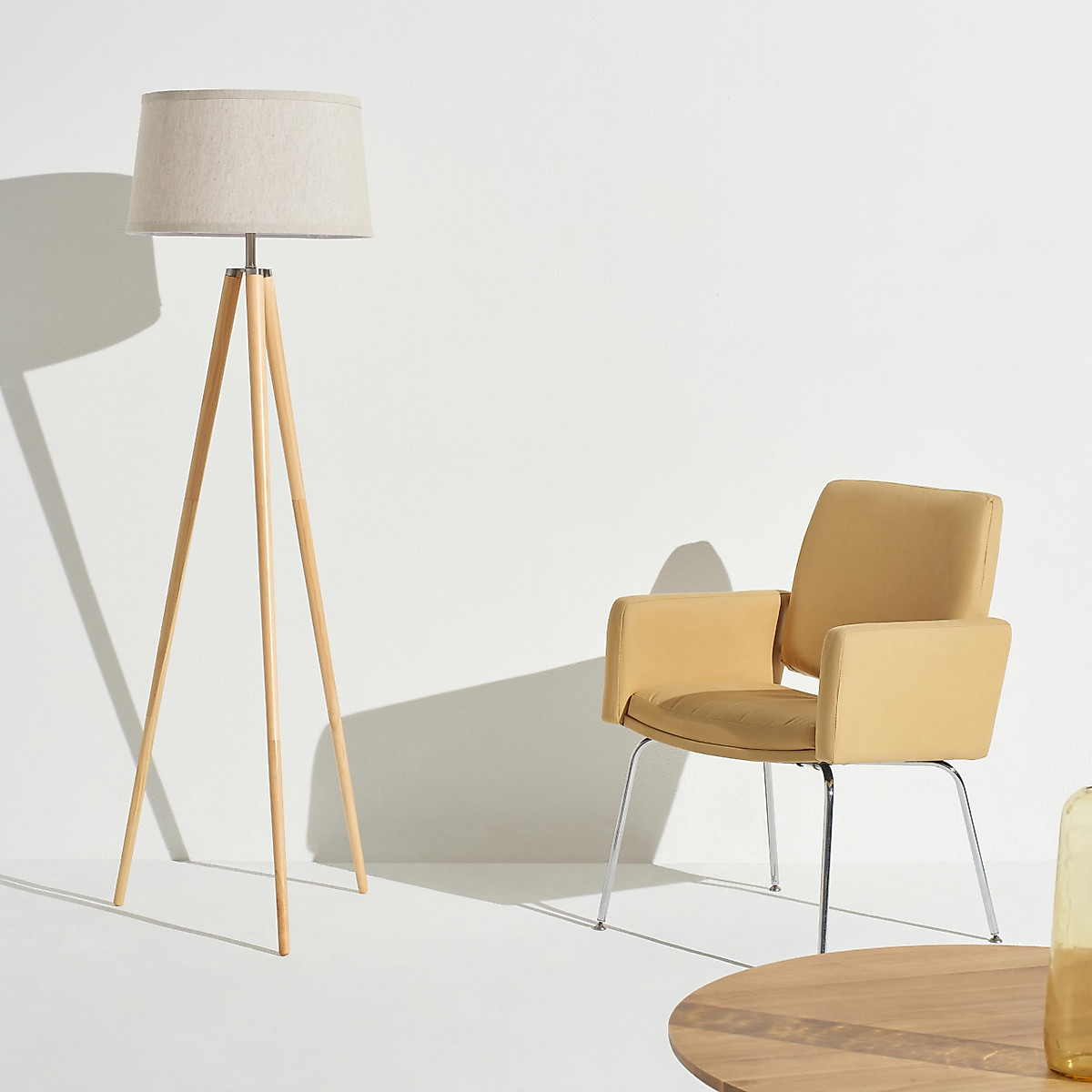 Brightech Emma LED Floor Lamp, Tall Lamp with Wood Legs, Mid-Century Modern Standing Lamp for Bedroom Reading, Tripod Lamp for Living Rooms & Offices, Great Living Room Décor