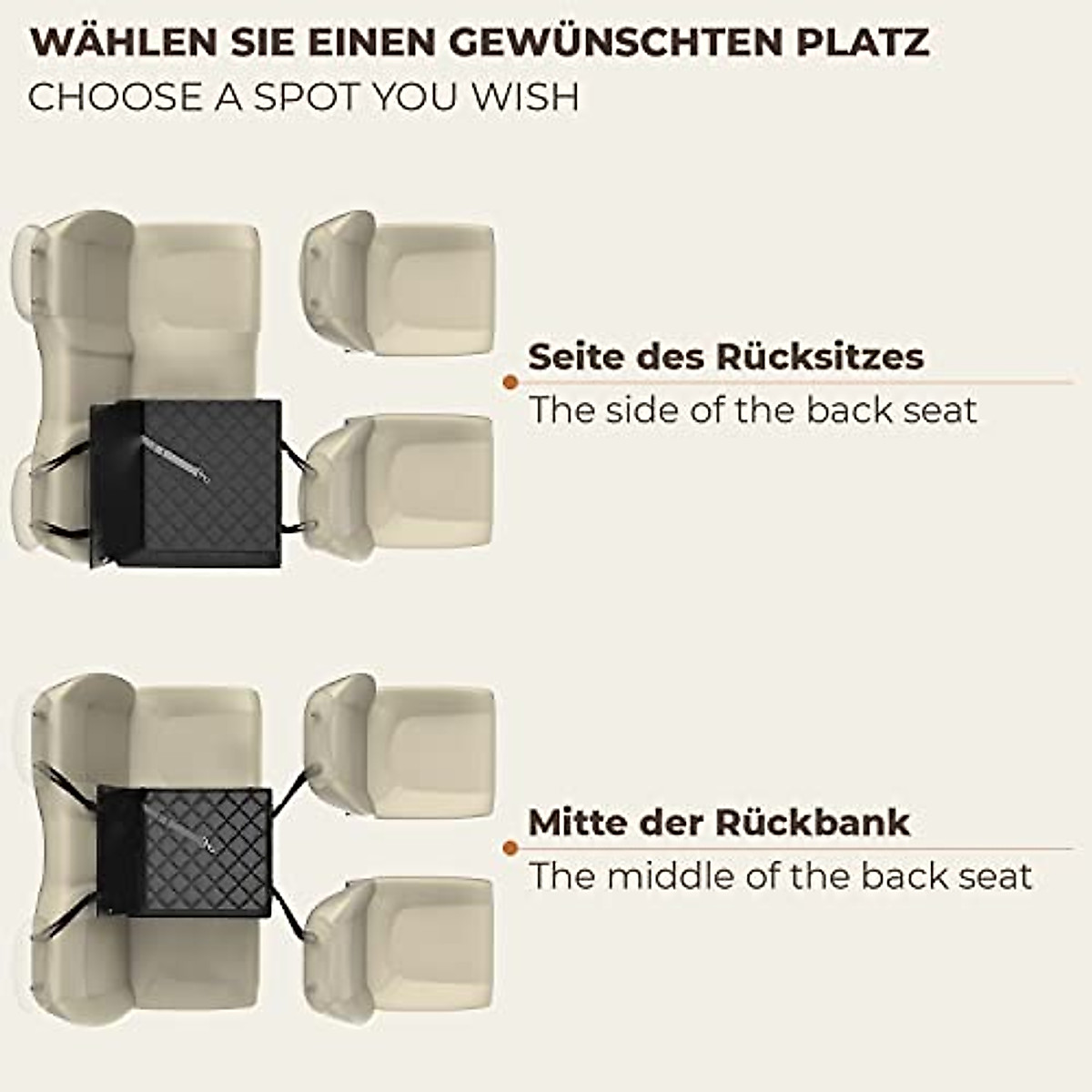 Wuglo Extra Stable Dog Car Seat - Reinforced Car Dog Seat for Medium-Sized Dogs with 4 Fastening Straps - Robust and Waterproof Pet Car Seat for The Back Seat of The Car (M Size, Black)