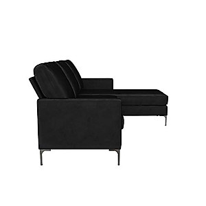 Novogratz Chapman Sectional Sofa with Chrome Legs, Black Velvet Couch
