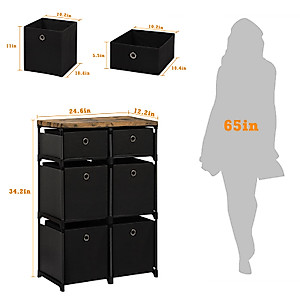 MOOACE 6 Drawers Storage Organizer, Fabric Storage Drawers Dresser and Chest of Drawers, Small Dresser Cube Storage Shelf for Closets Living Room Hallway Entryway, Black