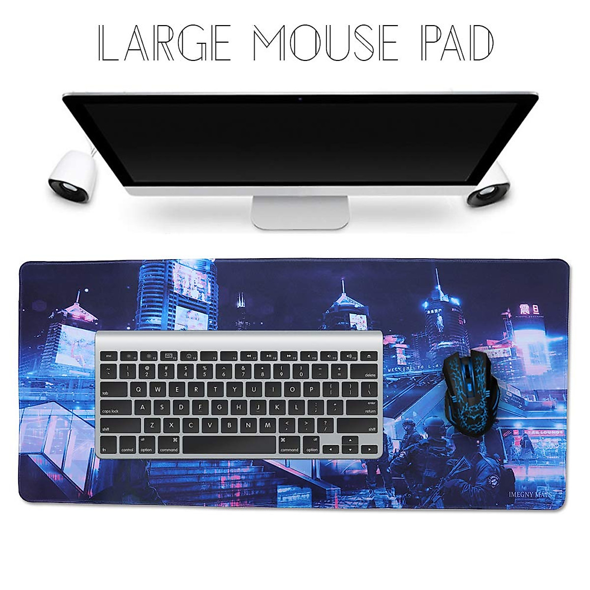 Imegny Large Gaming Mouse Pad, Extended XXL Desk Pad & Non-Slip Rubber Mat for Mice and Keyboard with Stitched Edges （90x40 zisecity006）