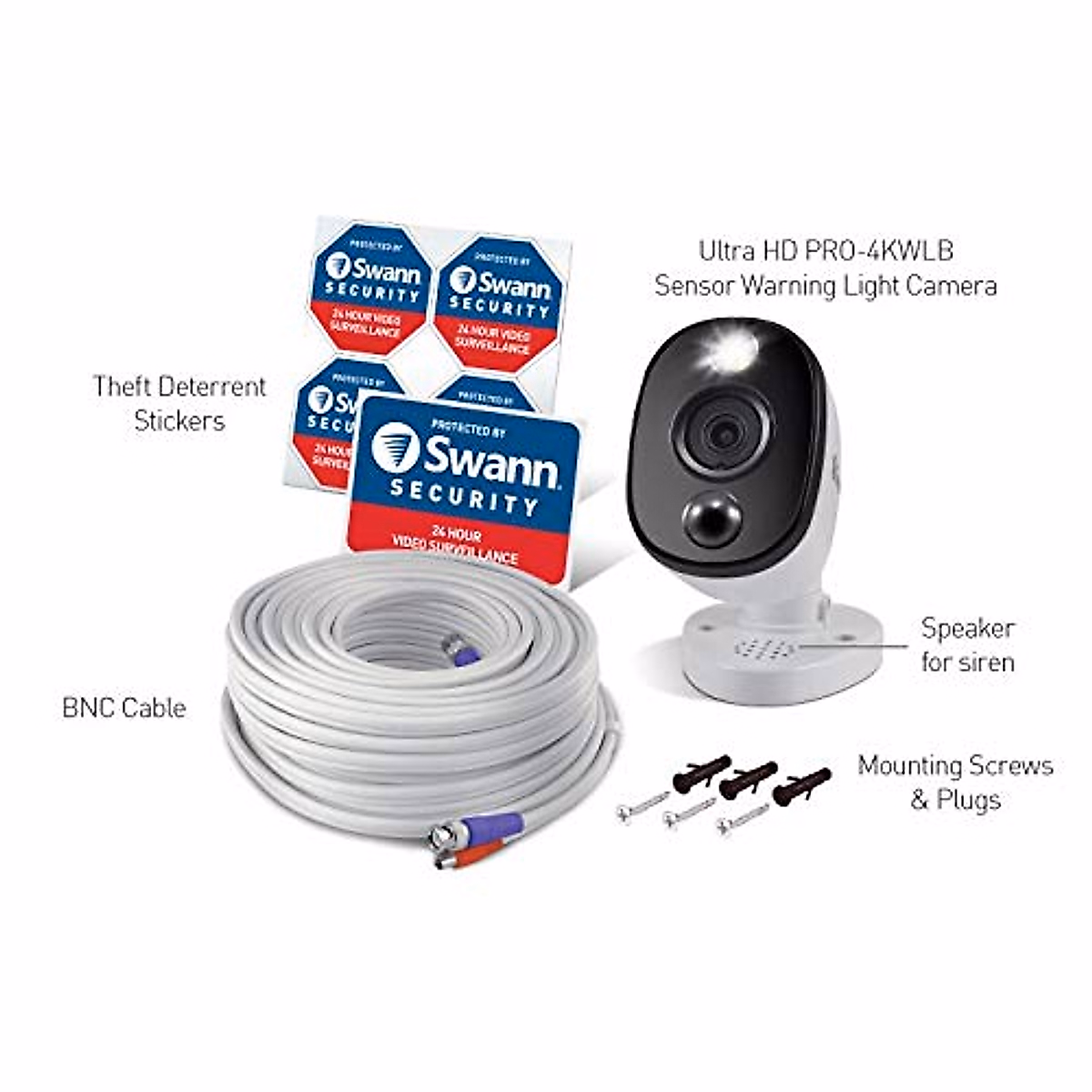 Swann SRPRO-4KWLBWB4 4 Pack of SWPRO-4KWLB Cameras, Warning Light, Siren, 4K, BNC, Works on DVR-5580 and DVR-5680 only