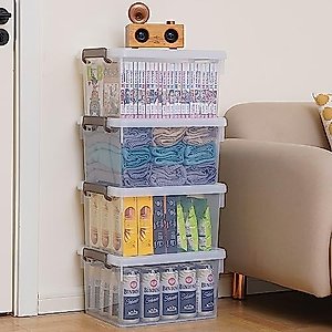 Citylife 22.2 Qt. Plastic Storage Bins with Lids Large Stackable Storage Containers for Organizing Clear Durable Storage Box, 4 Packs