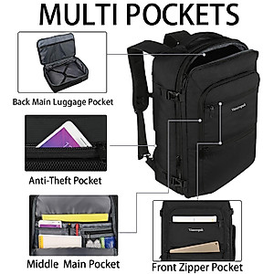 Vancropak Travel Backpack, 40L Flight Approved Carry On Backpack for Men & Women, Expandable Large Luggage Backpack Daypack Water Resistant Lightweight Business Weekender Bag, Black