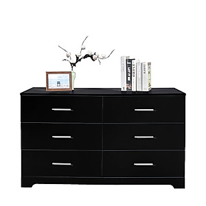 HOBBYZOO 6 Drawer Dresser for Bedroom, Black Bedroom Dresser with Deep Drawers, Wood Chest of Drawers with Storage, 55 Inch Dresser Bedroom Furniture, 47.2" x 15.7" x 27.6"