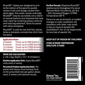 CrystalClear MuckOff, Natural Pond Muck Treatment, Water Garden, Fountain & Bird Bath Sludge Remover, Living Beneficial Bacteria Clarifier with Enzyme, Fish, Aquatic Animal, & Pet Safe, 48 Tablets