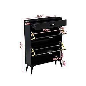 Leiln.z Shoe Cabinet with 1 Slide Drawer & 2 Flip Drawers, Freestanding Shoe Rack Storage Organizer，Shelves for Narrow Closet, Entryway, Living Room (Gray)