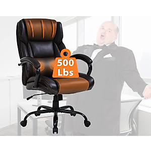 Big and Tall Office Chair-500lbs Executive Massage Office Chair, PU Leather Adjustable Height Computer Desk, Ergonomic Task Chair with Massaging Lumbar Support Home Office Desk Chairs, Brown