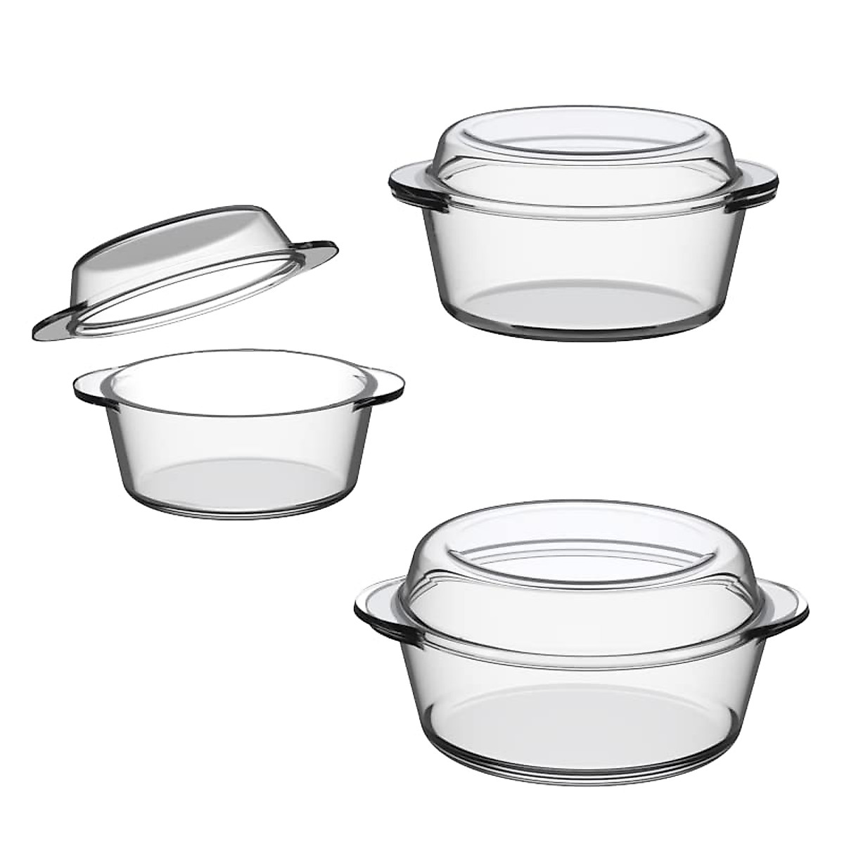 ums Glass Casserole with Lids - Set of 6 Pieces. Glass Casseroles Cookware with Glass Lid, Glass Casserole Dish Set, Borosilicate Glass Durable Bakeware Set, Glass Bowls Dish Oven & Microwave Safe