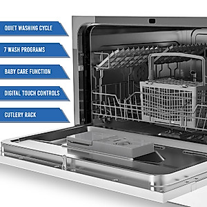 Farberware Compact 6-Place Setting Dishwasher - Portable Mini Countertop Dishwasher with 7 Wash Programs - Perfect for Small Spaces Like Apartment, Dorm, Boat, Camper/RV