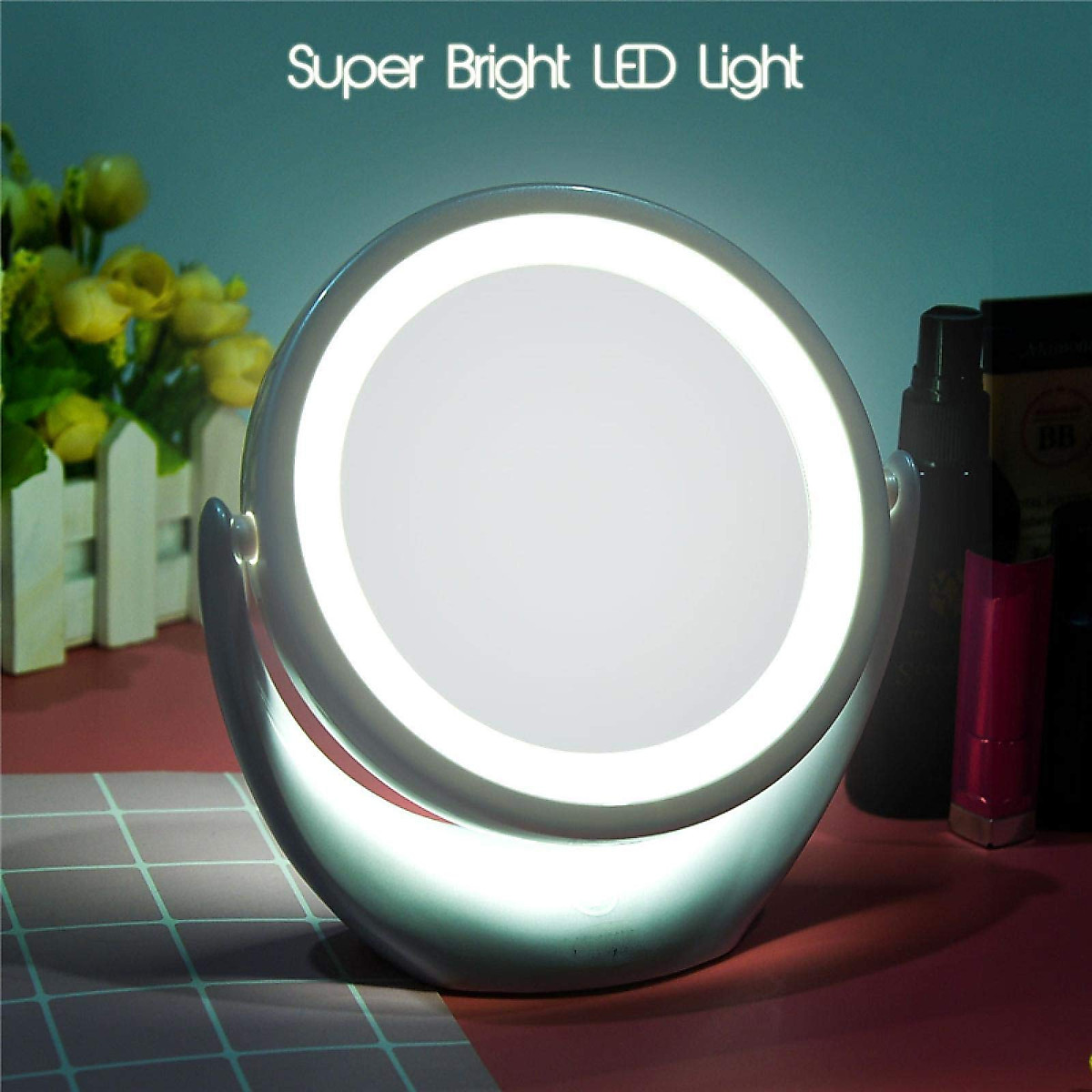 FQYYDD Illuminated Makeup Mirror Usb Rechargeable Makeup Lamp Mirror Double-Sided Mirror