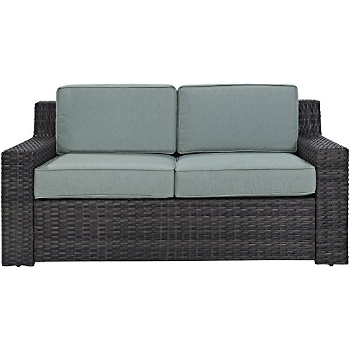 Crosley Furniture KO70102BR Beaufort Outdoor Wicker Loveseat, Brown with Mist Cushions