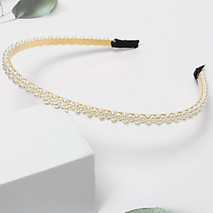 Cuizhiyu 3 Pack Pearl Headbands White Faux Pearls Gold Hairbands Bridal Hair Hoop Wedding Hair Accessories for Women Girls (Pearl)……