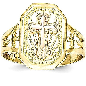 IceCarats 10K Two Tone Gold Antique Filigree Holy Cross Ring Christian Religious Band Size 6