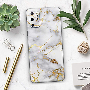 DesignSkinz Marble & Digital Gold Foil V2 Protective Vinyl Decal Wrap Skin Cover Compatible with The Samsung Galaxy S20 (Screen Trim & Back Glass Skin)
