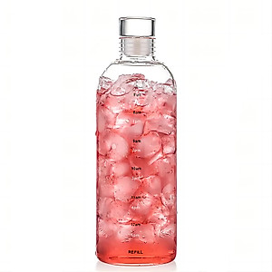 JZSMY Glass Ins Creative Girls Water Bottle Glass Cups High Sense Japanese Style Drinking Bottle Glass Scale Cups Milk Juice Cute Water Bottle with Time Scale (1Pcs 750ml Transparent)