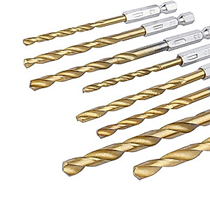 Mesee 13 Pieces Titanium Coated HSS Twist Drill Bit Set, Hex Shank High Speed Steel Drill Bits 1.5mm-6.5mm Quick Change Woodworking Drilling Tool