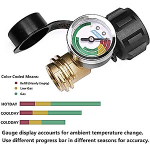 DOZYANT Propane Tank Gauge Level Indicator Leak Detector Gas Pressure Meter Color Coded Universal for Cylinder, BBQ Gas Grill, RV Camper, Heater and More Appliances - Type 1 Connection