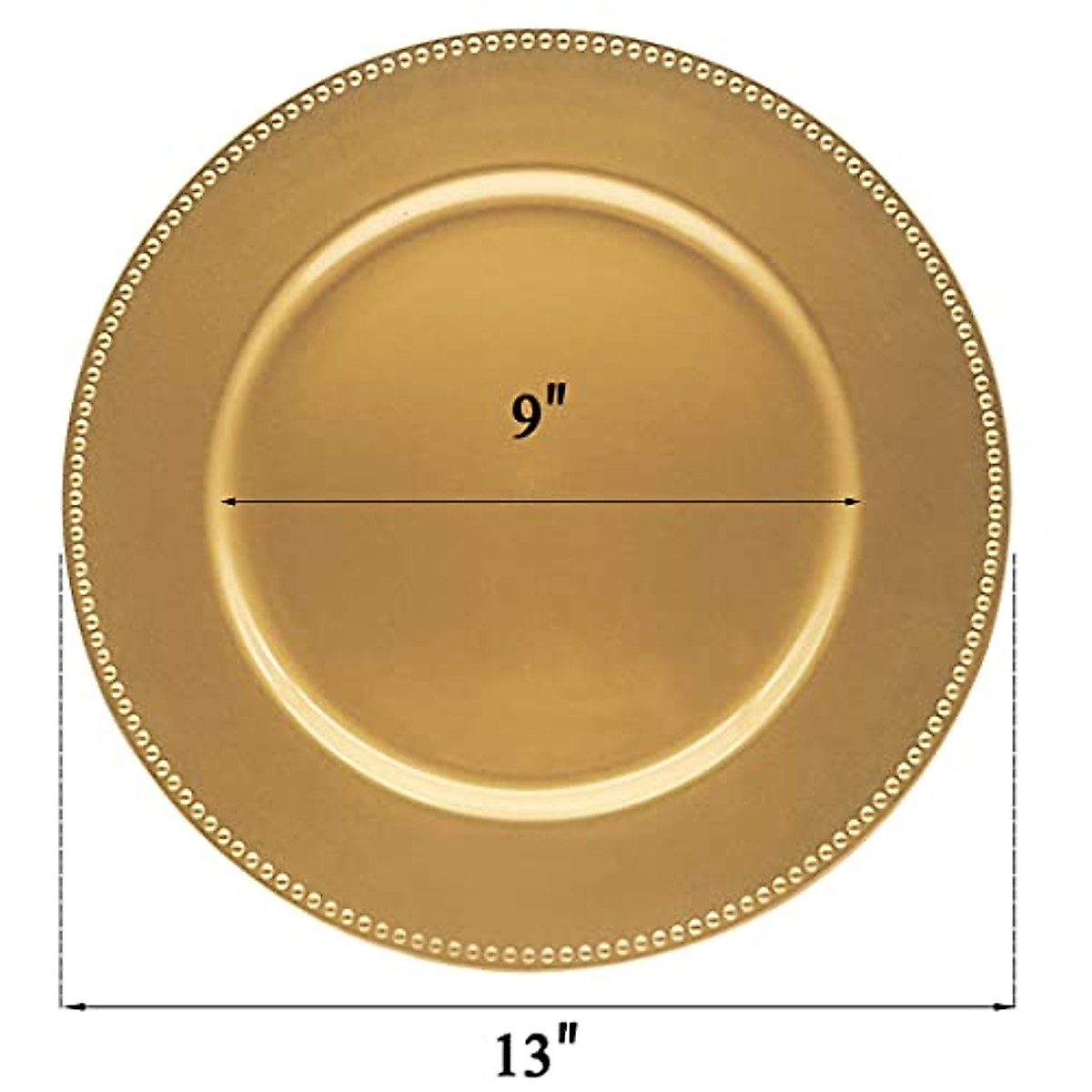 Cezoyx 12 Pack Gold Charger Plates with Beaded, 13 Inch Round Charger for Dinner Plate - Plastic Decor Charger Plate for Wedding, Party, Restaurant, Thanksgiving, Family Gathering