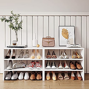 WAHEY Shoes Rack, Stackable 3 Shelf Wood Closet Organizer Unit, FSSR002