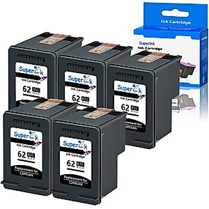 SuperInk Replacement Compatible for HP 62XL 62 XL C2P05AN Ink Cartridge High Yield (5 Black) Use in Envy 5665 7640 7643 7644 7645 8000 8005;Officejet 200 250 258 5743 5744 8040 8045 Printer