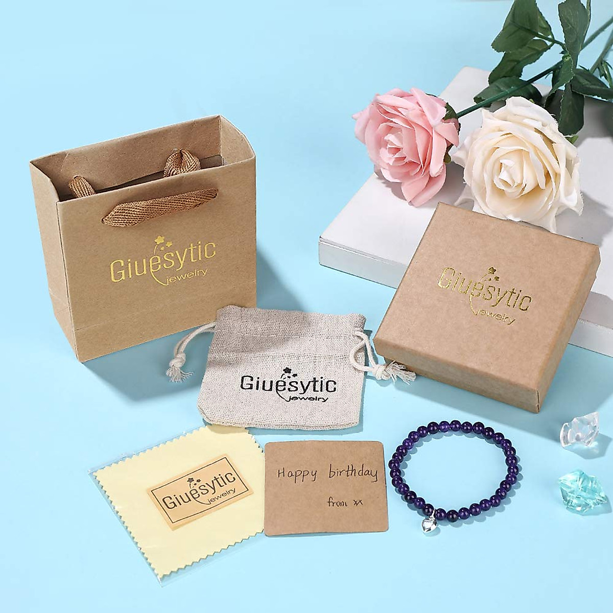 25th Birthday Gifts for Women Amethyst Bead Bracelet with Sterling Silver Heart Charm Happy 25th Birthday Gifts for Her with Card and Gift Box