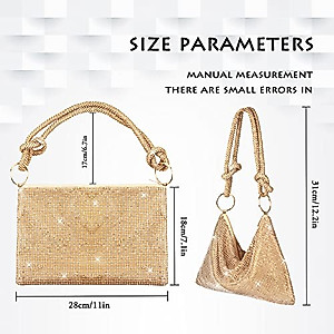 AOYUNHUI Rhinestone Hobo Bag for Women Shoulder Handbags Evening Bling Hobo Bag Evening Purse Rhinestone Clutch Purses for Women Crystal Evening Clutch Bag for Wedding Reception Prom Reunion-Gold