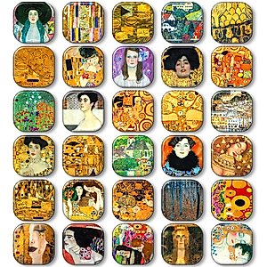 30pcs Fridge Magnets for Locker Whiteboard Magnetic Glass Board Decorative Magnets Best Gift Chioce Famous Paintings (Klimt Artwork)