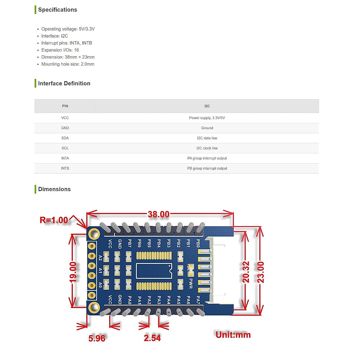 Coolwell Waveshare MCP23017 IO Expansion Board I2C Interface Expands 16 I/O Pins Stack to 8 pcs for Raspberry Pi Raspberry Pi 4B+ 4B 3B+ 3B 2B+ Zero W WH 2 W Micro:bit Ardui STM32