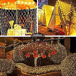 QDY -Net Lights Outdoor Mesh Lights LED Bush Lights 8 Modes Decor Lights for Home Fence Garden Roof Window Indoor Decoration,2 Warm White,6x4m 880LED