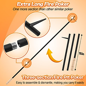 45in Extra Long Fire Poker - Blow Poke, 25in Fire Tongs, Portable Fire Pit Tools, Fireplace Poker and Tongs Set for Campfire Bonfires Wood Stove Firewood