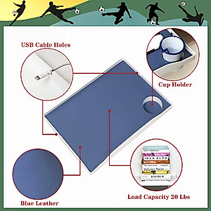 Bedroom Bedside Table Storage Rack, with Cupholder Bunk Bed Bedside Storage Rack，Removable Bedside Tray, Suitable for Bedroom/bunk Bed College Dorm Room Essentials. (White Tray + Blue Leather)
