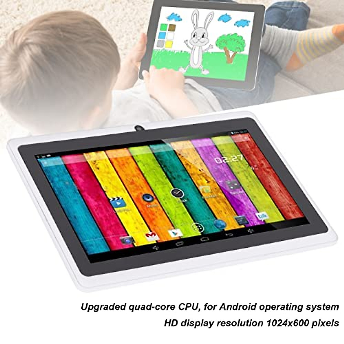 Tablet, 7inch 8GB ROM Quad Core CPU Tablet for Kids, Puzzle Early Education Tablet Kids Tablet, Support WiFi, Dual Camera, Gifts for Children (White)