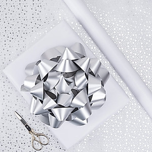 MAYPLUSS 8" Gift Bow, 1 Bows, Matte Silver, Perfect for Birthday, Holiday, Party Favors Decorations