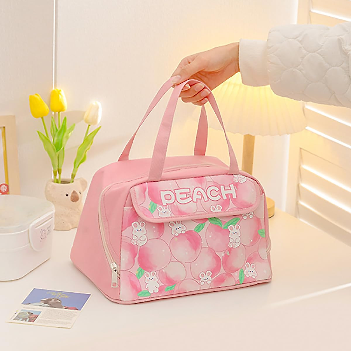 Kawaii Lunch Bag Picnic Bag Large Insulated Bag for Women Reusable Tote Bag Aesthetic Lunch Box for Hot or Cold Handbags